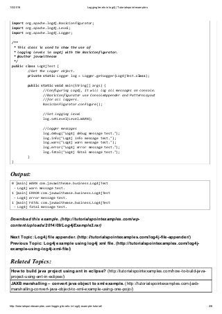 Logging levels in log4j tutorialspoint examples
