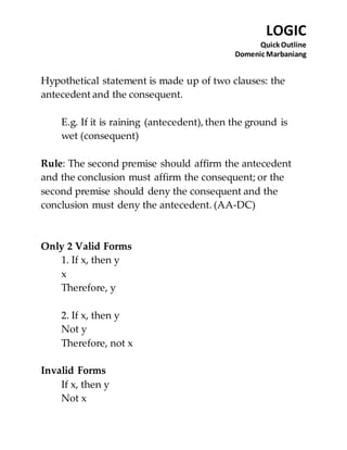 Formal Logic: Quick Outline | DOCX