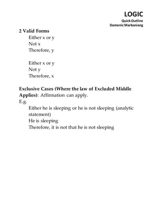 Formal Logic: Quick Outline | DOCX