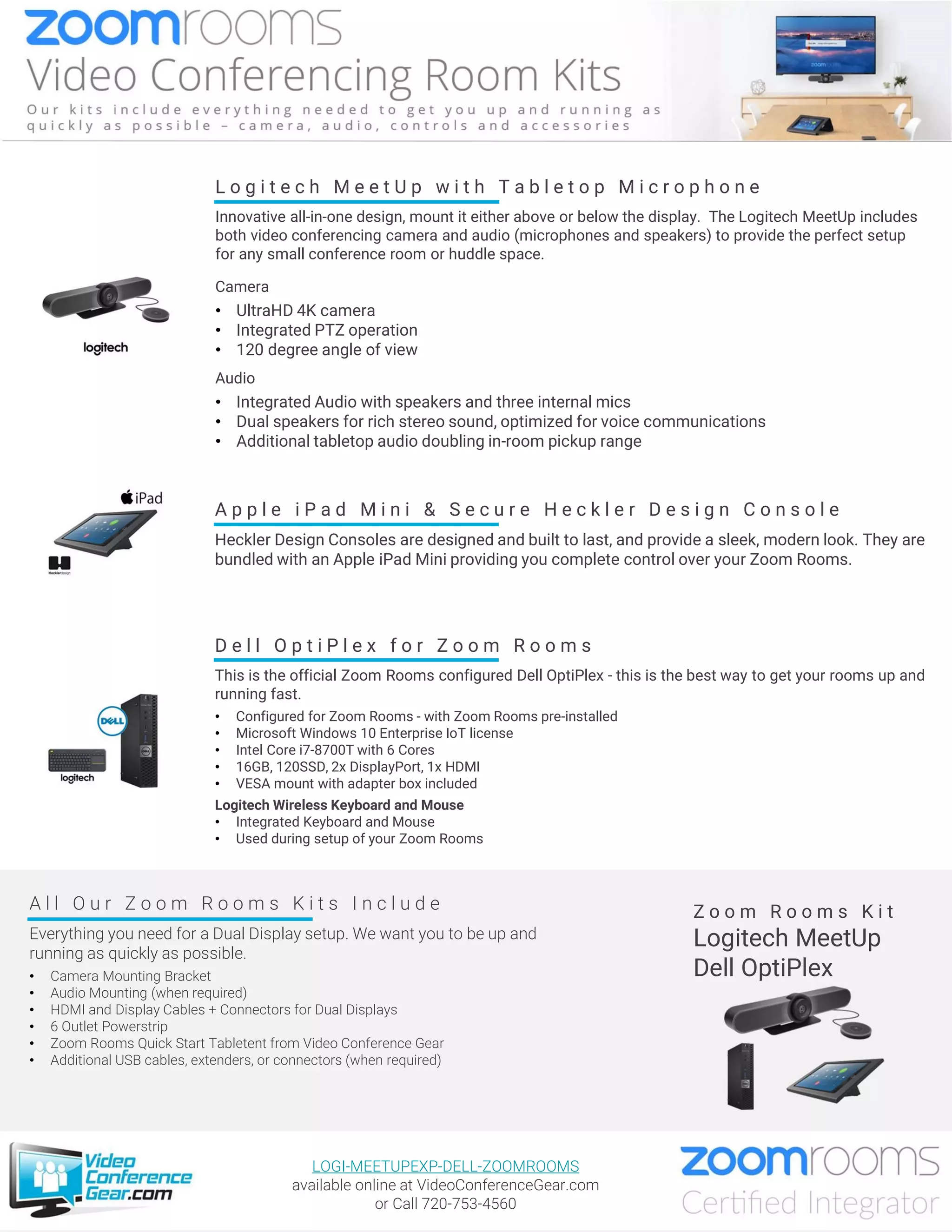 Zoom Rooms Kit from Video Conference Gear featuring the Logitech MeetUp ...