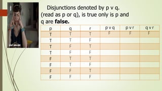 Logic (LESSON) - Truth Table, Negation, Conjunction, Dis junction, | PPTX