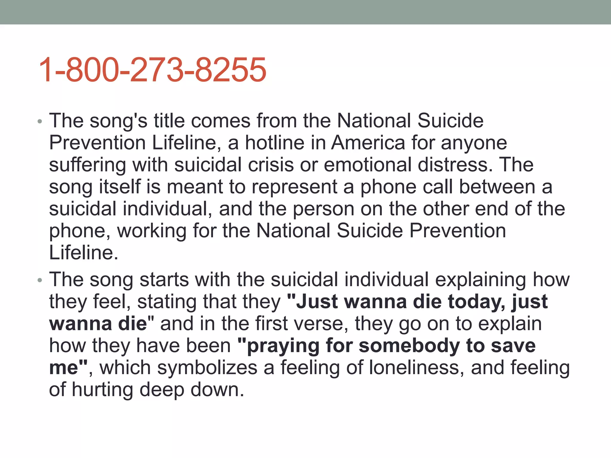 Song Choice - Logic – 1 800-273-8255 | PPTX