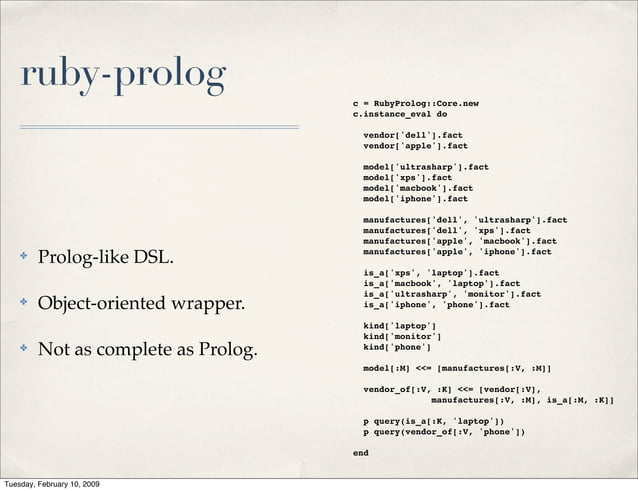 Logical Programming With ruby-prolog | PPT