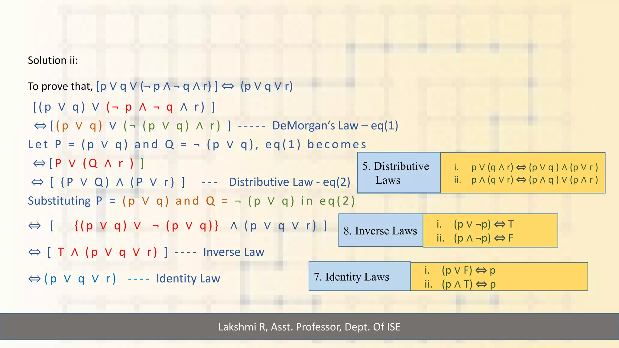 Logical Equivalence Laws Of Logic Ppt 1122
