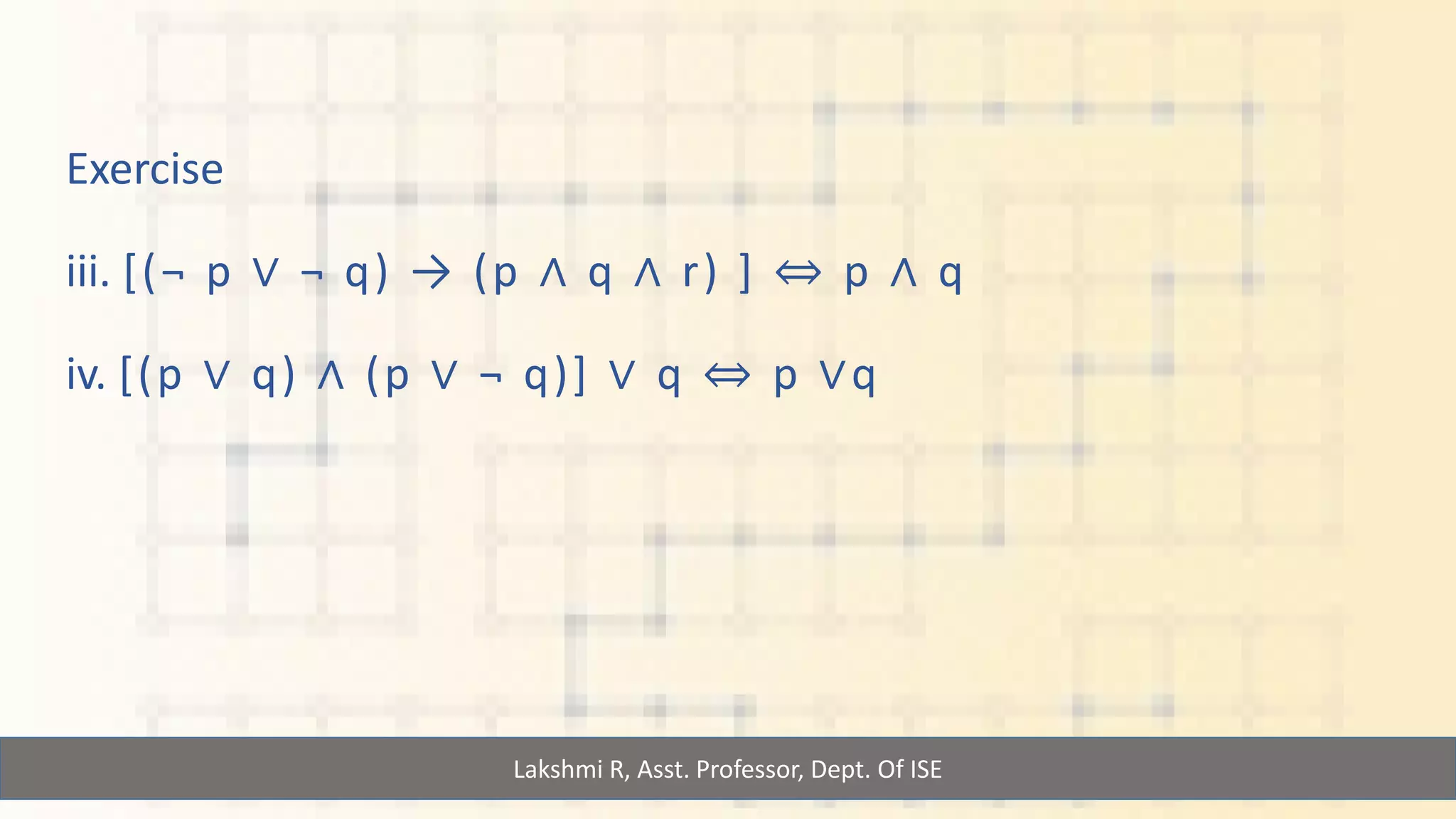 Logical equivalence, laws of logic | PDF