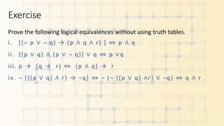 Logical equivalence, laws of logic | PDF
