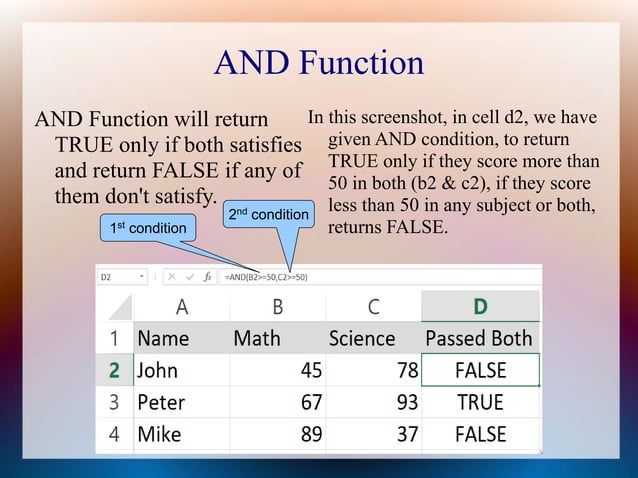 Logical functions in excel | PPT
