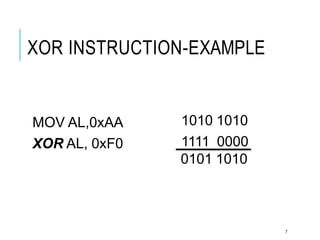 Logical instructions (and, or, xor, not, test) | PPTX