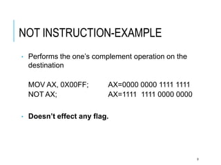 Logical instructions (and, or, xor, not, test) | PPTX