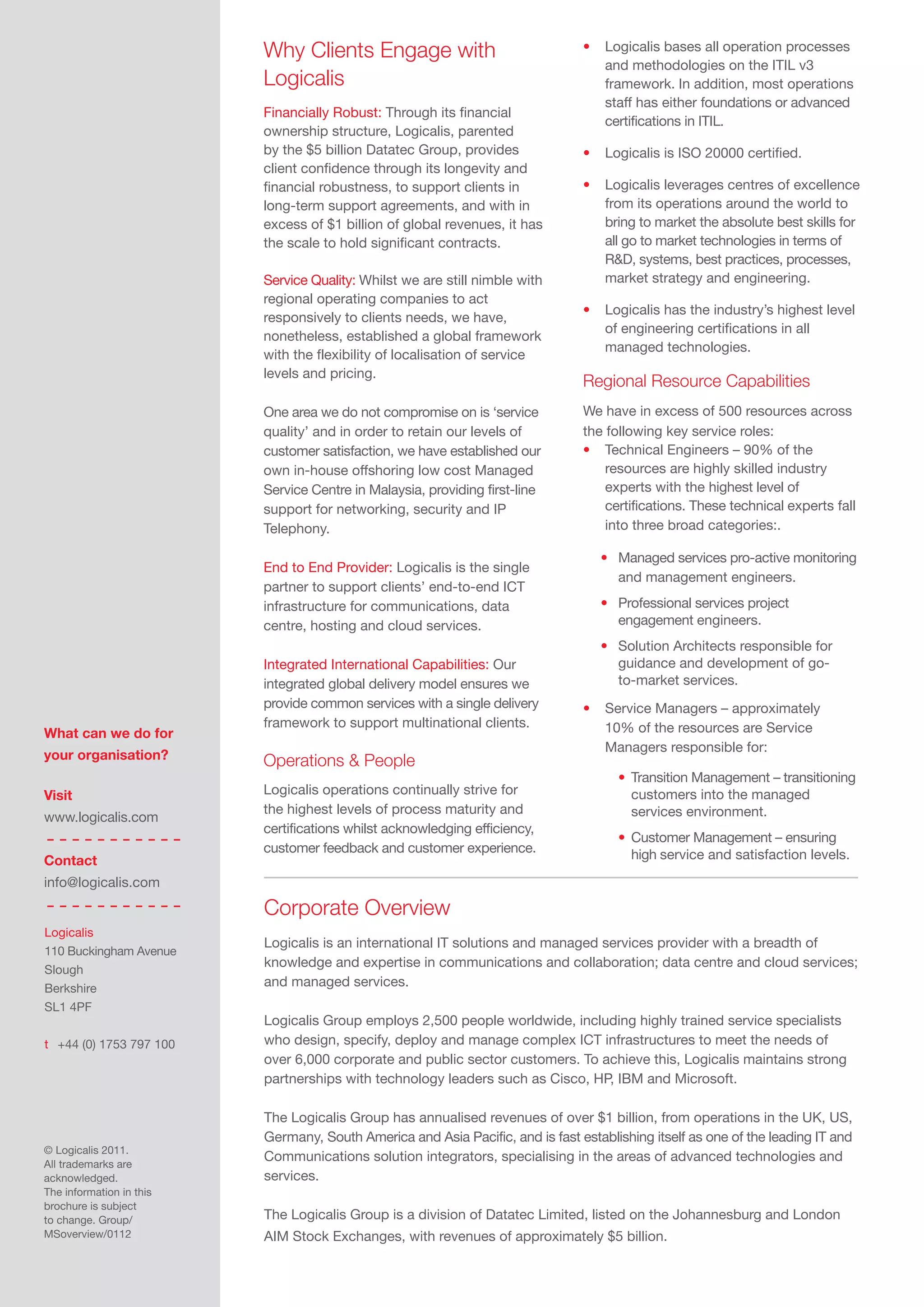 Logicalis International Managed Services Capabilities | PDF