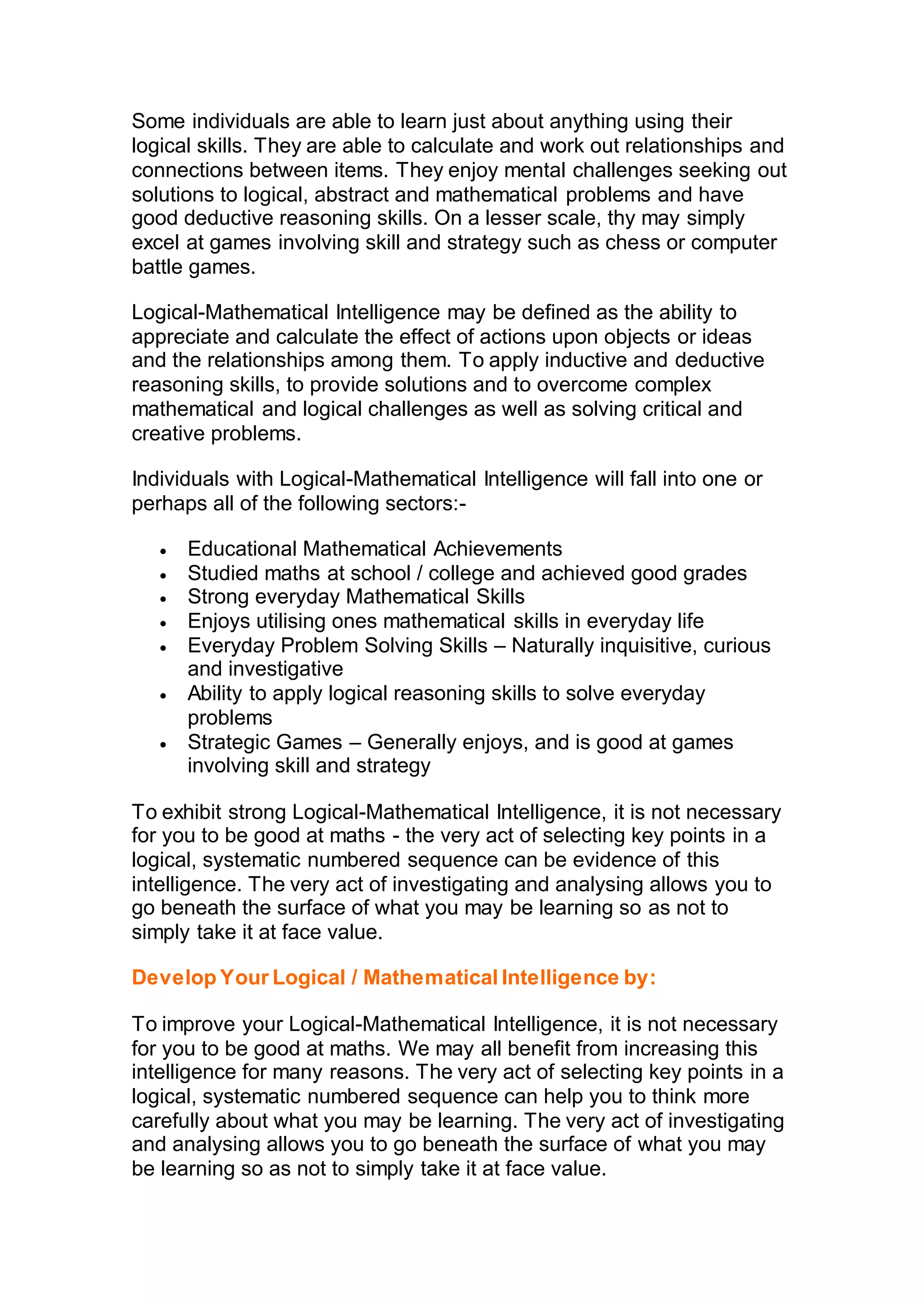 Logicalmathematical and linguistic intelligent | DOCX