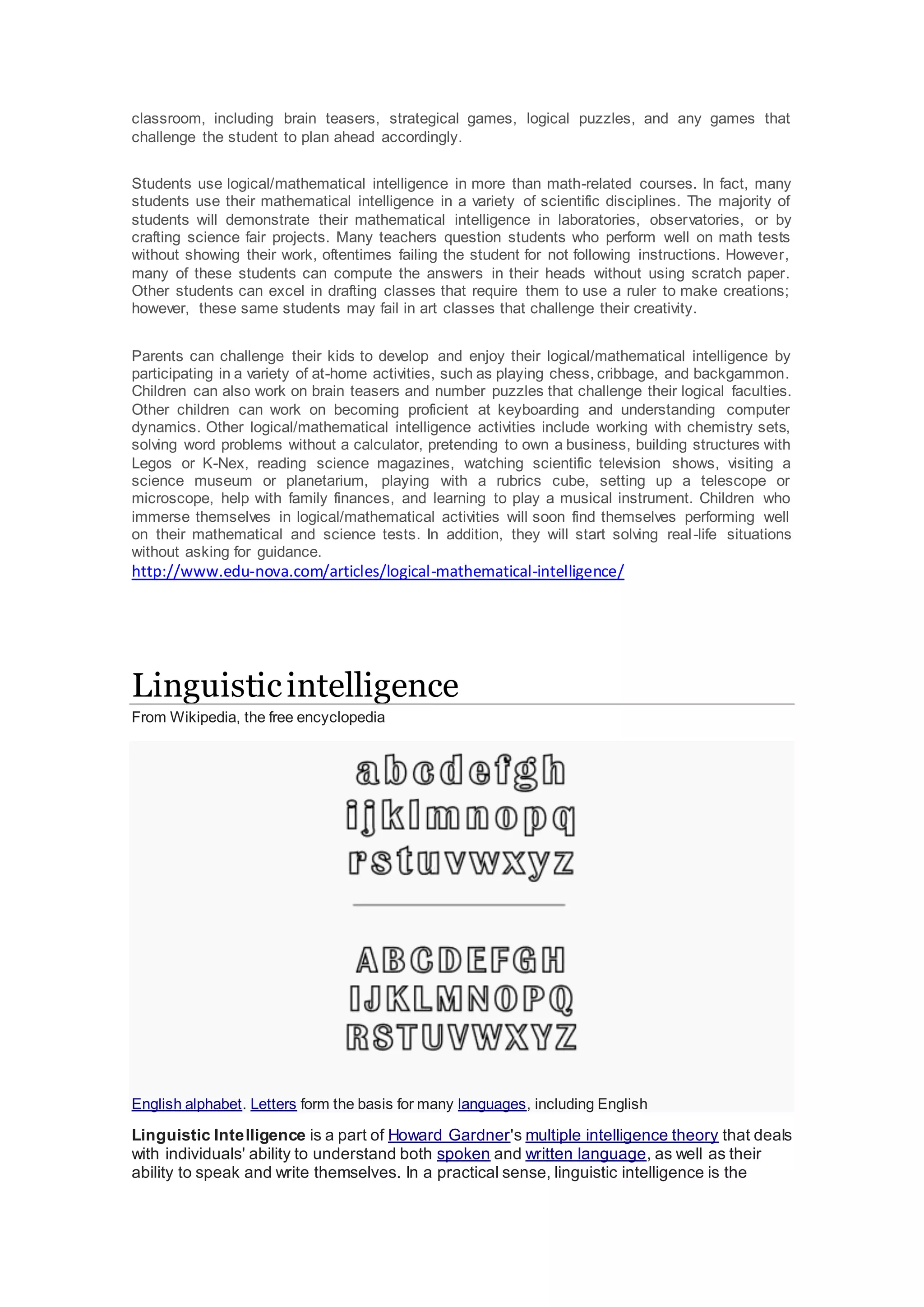 Logicalmathematical and linguistic intelligent | DOCX