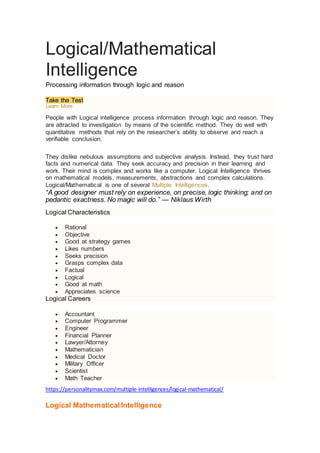 Logical Mathematical Intelligence Examples