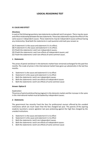 Logical reasoning cause and effect | DOCX