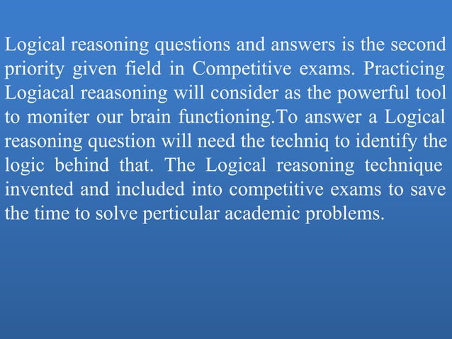 Logical reasoning questions and answers | PDF