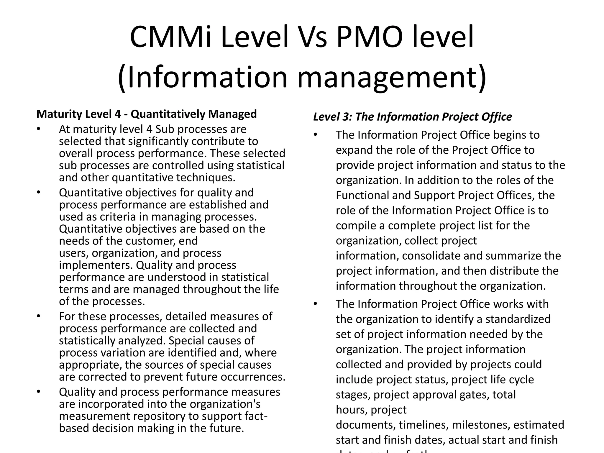 Integrated roadmap for Developing PMO with CMMi Prospective | PPTX | IT ...