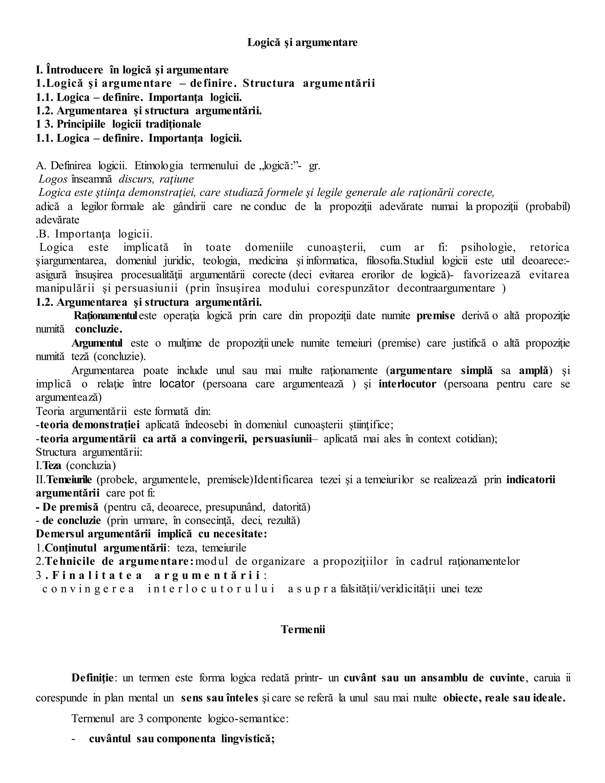 Logica si argumentare - rezumat | DOC