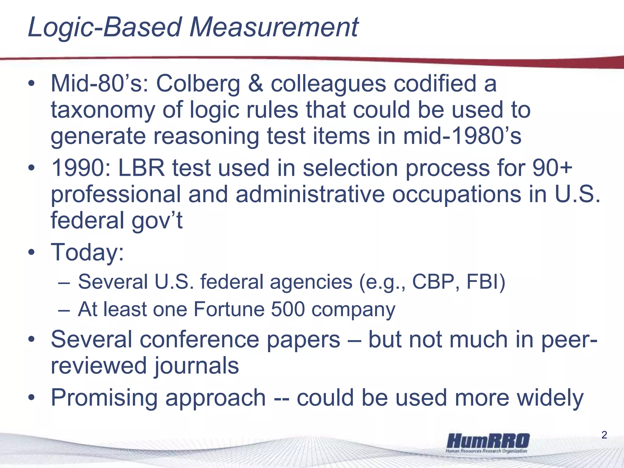 Logic based reasoning test paullin et al 2010 | PPT