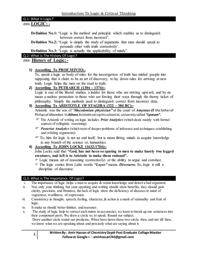 Logic And Critical Thinking Pdf 