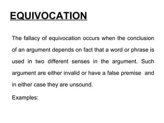 Logic & critical thinking (fallacies unit 3) | PPT