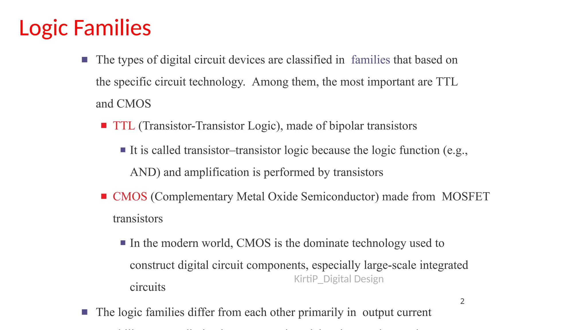 Introduction to digital logic families - TTL, CMOS logic, interfacing ...