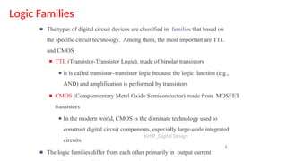 Introduction to digital logic families - TTL, CMOS logic, interfacing CMOS and TTL | PPTX