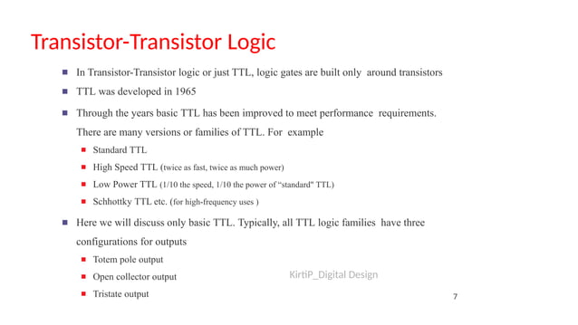 Introduction to digital logic families - TTL, CMOS logic, interfacing CMOS and TTL | PPTX