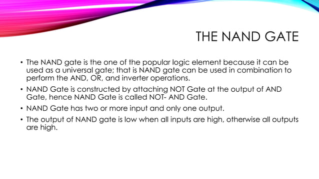 Logic gates - AND, OR, NOT, NOR, NAND, XOR, XNOR Gates. | PPTX