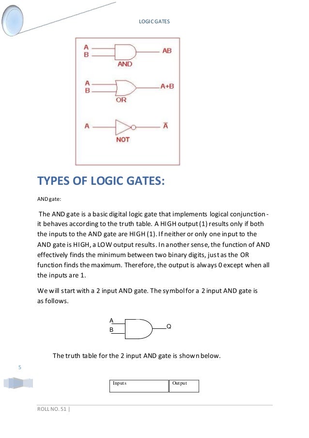 Logic gates 12th standard ivestigatory project
