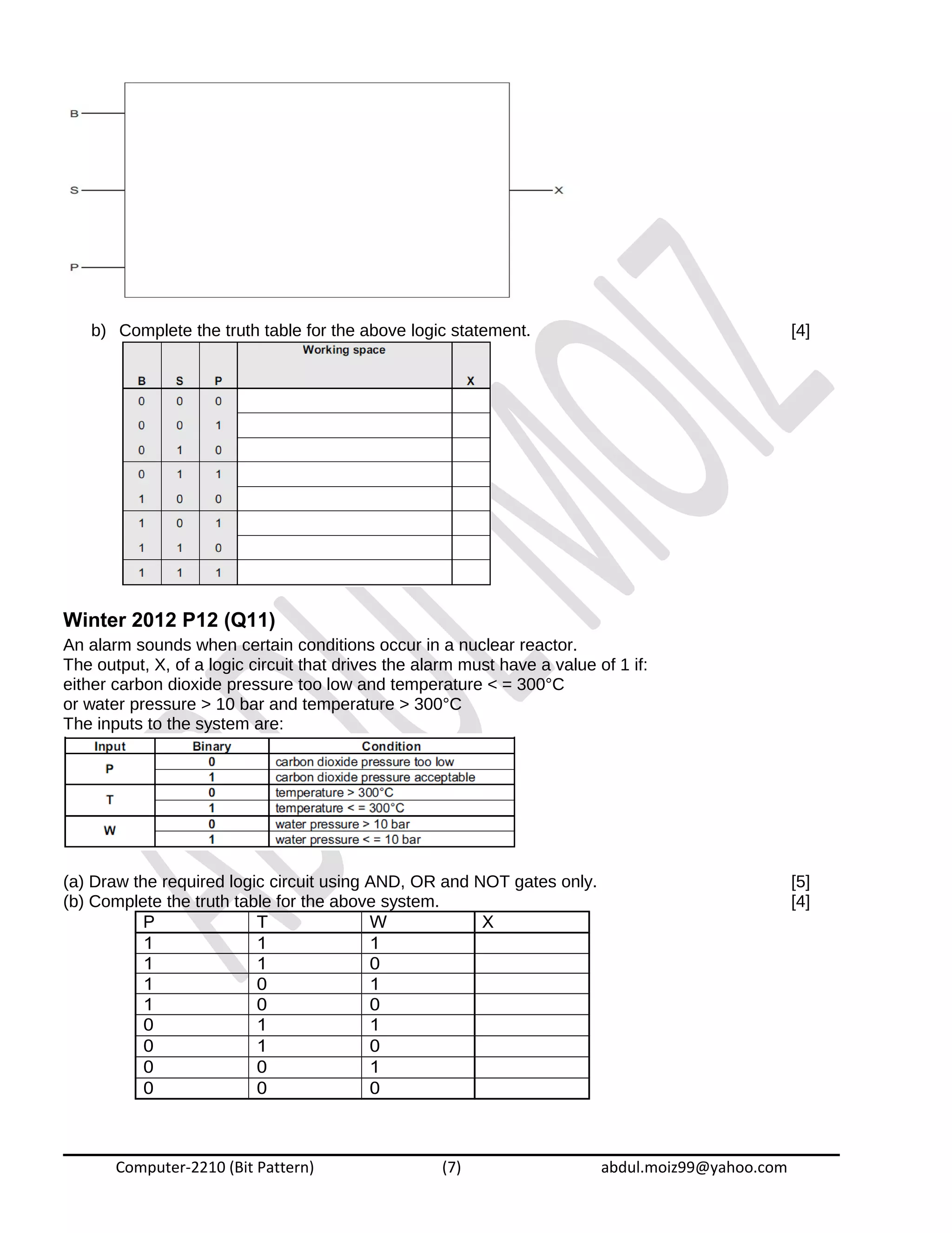 Logic Gates O level Past Papers questions | DOC
