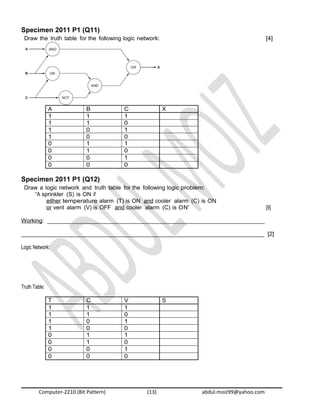 Logic Gates O level Past Papers questions | DOC