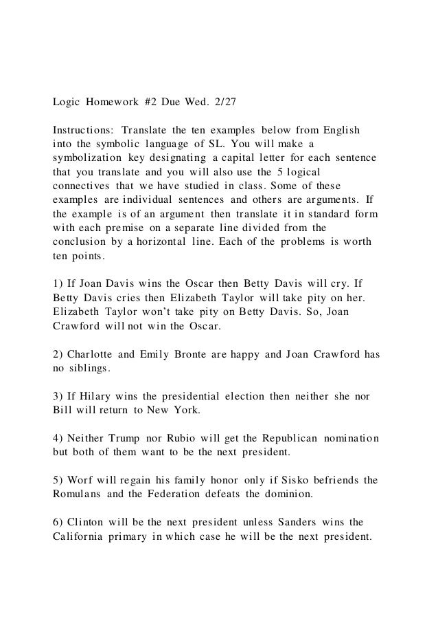 Logic Homework #2 Due Wed. 227Instructions Translate the t | DOCX