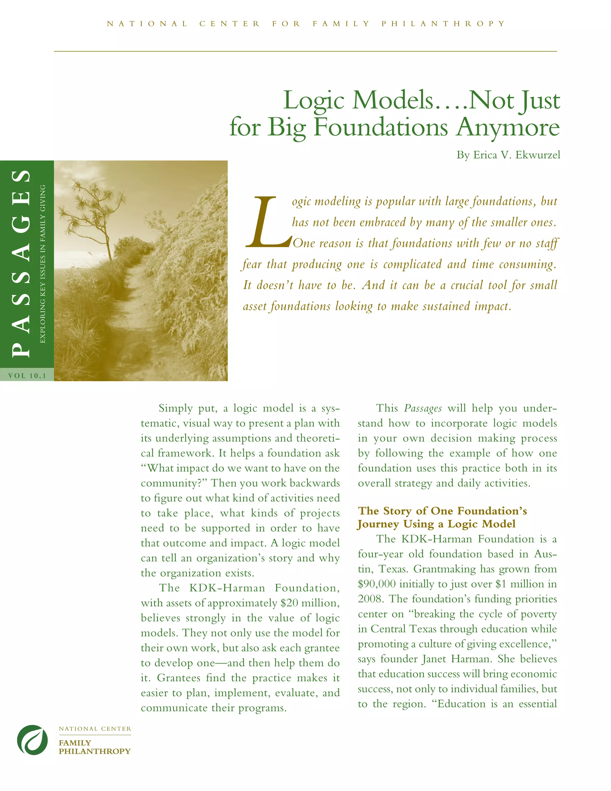 Logic Models....Not Just for Big Foundations Anymore | PDF