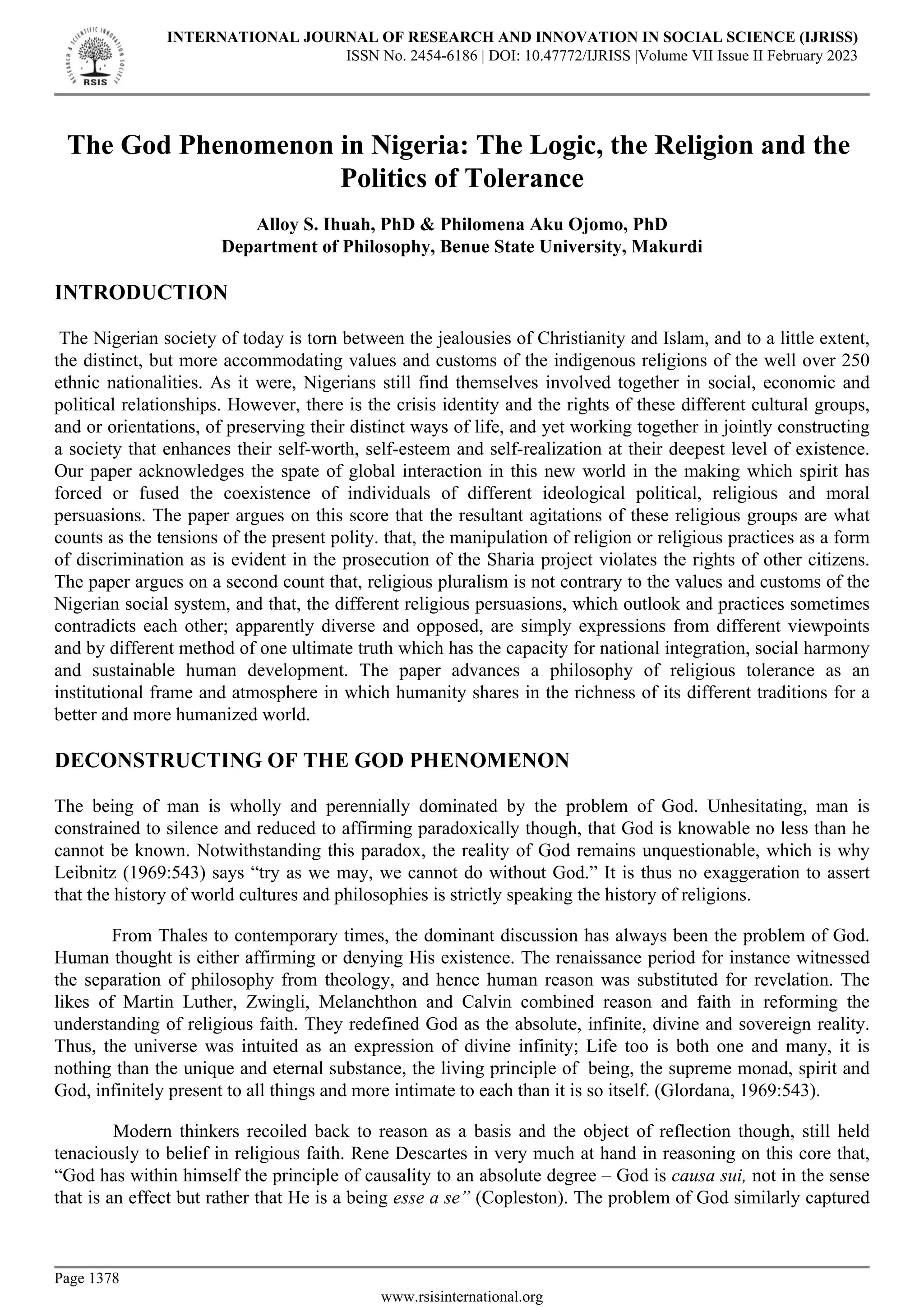 The God Phenomenon in Nigeria: The Logic, the Religion and the Politics ...