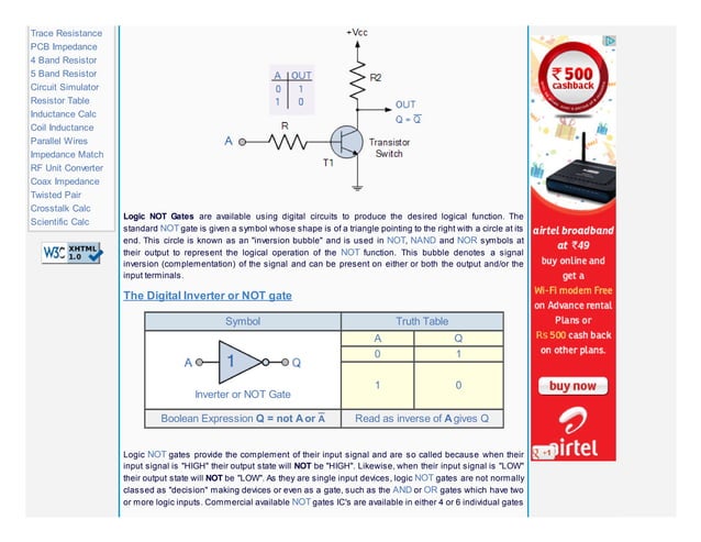 Logic not gate tutorial with logic gate truth table | PPT