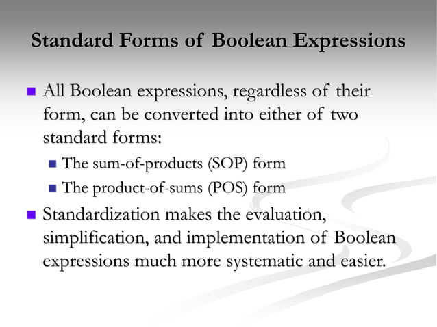 Logic simplification sop and pos forms | PPTX | Programming Languages | Computing