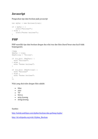 Logika boolean (algoritma&pemrograman 1 b) | PDF