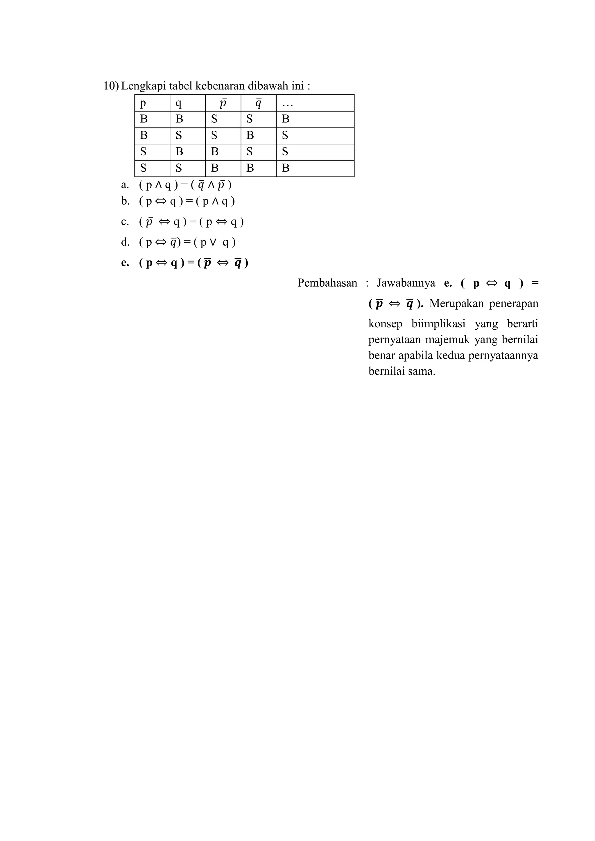 contoh soal dan pembahasan - Logika matematika | PDF