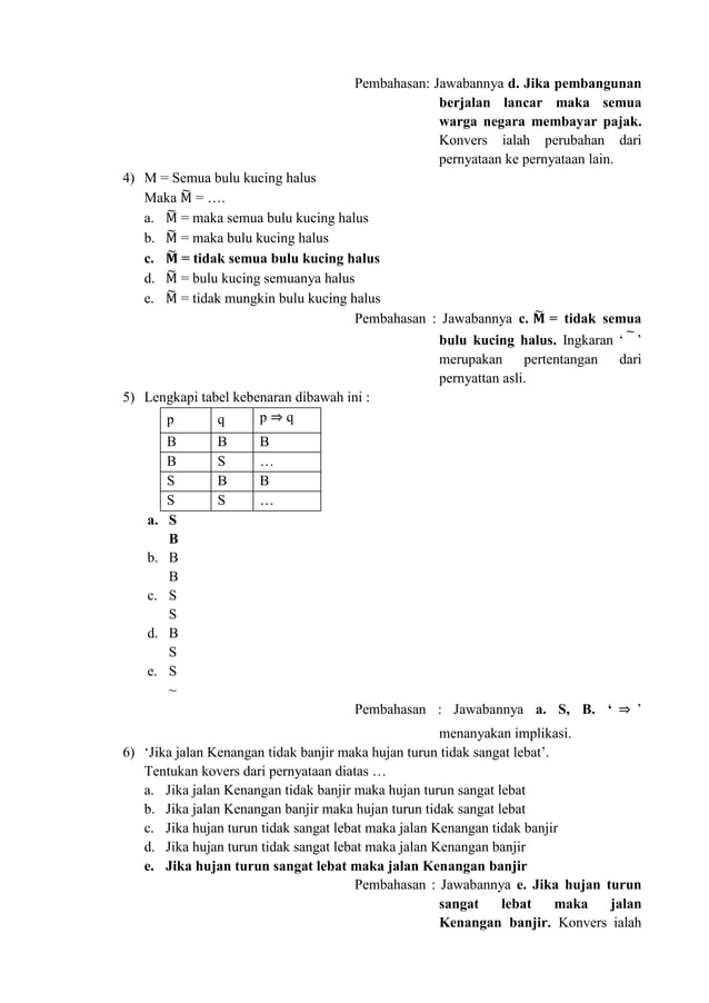 contoh soal dan pembahasan - Logika matematika | PDF