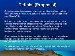 Logika matematika kalkulus proposisi | PPT
