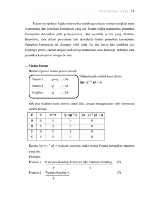 Logika Matematika; Penarikan Kesimpulan | PDF