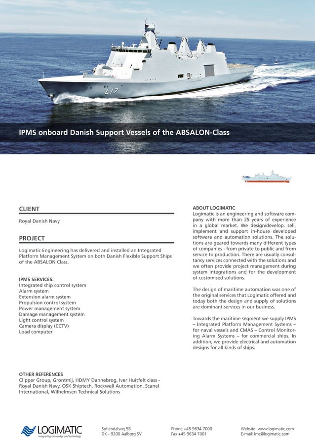 Logimatic Engineering - Fact sheet IPMS on Danish Support Vessels | PDF