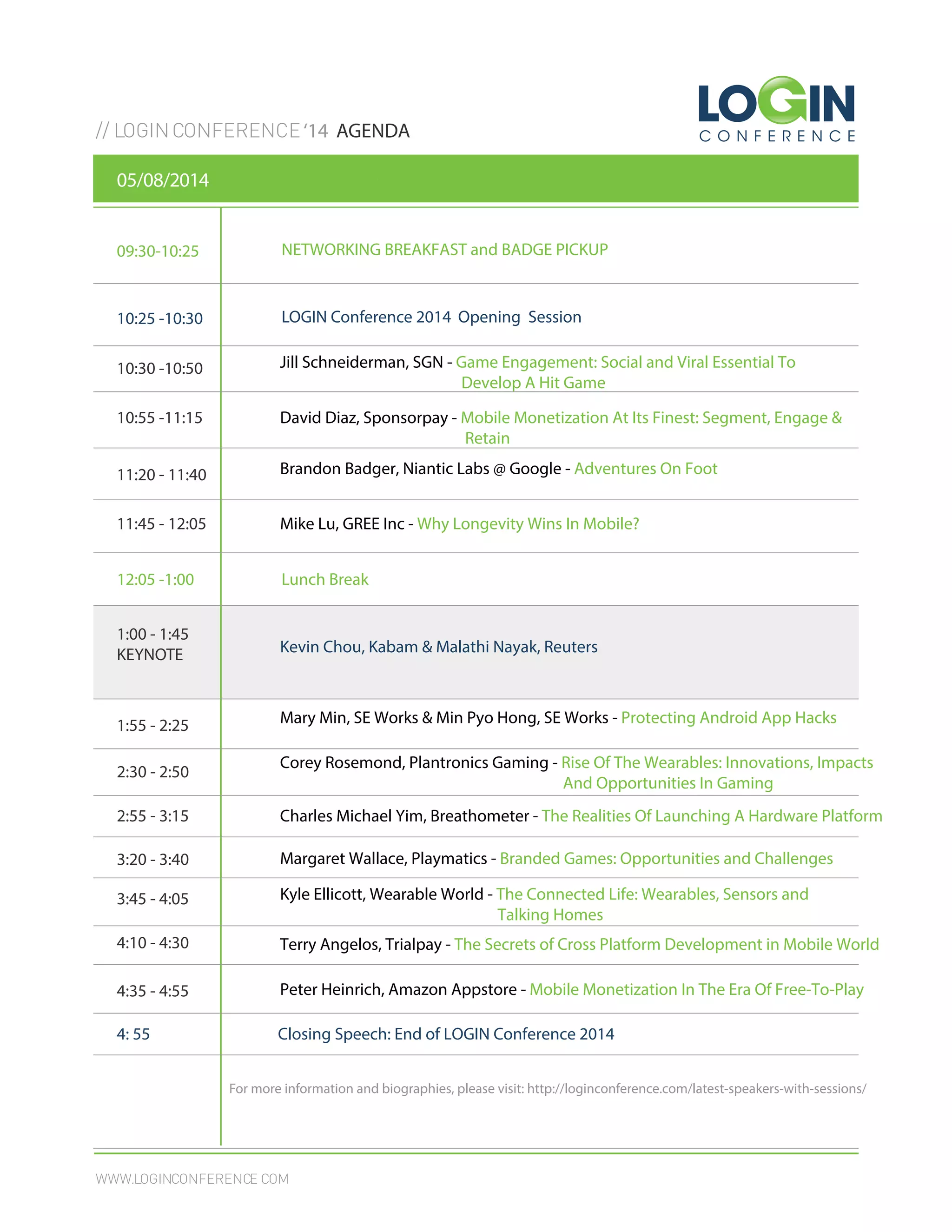 LOGIN Conference Agenda 2014 | PDF | Business Expos & Conferences | Events