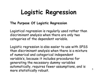 Logistic regression and analysis using statistical information | PPT