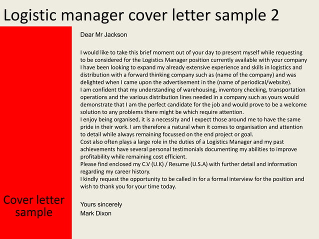 Logistic manager cover letter | PPT