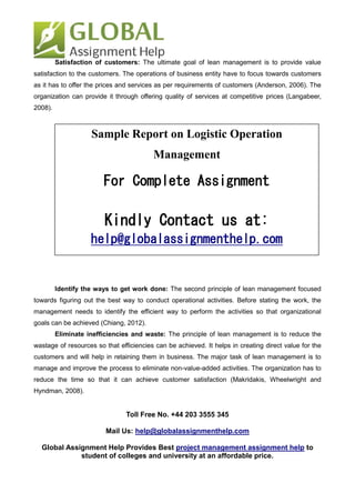Sample Report on Logistic Operation management by Global Assignment ...