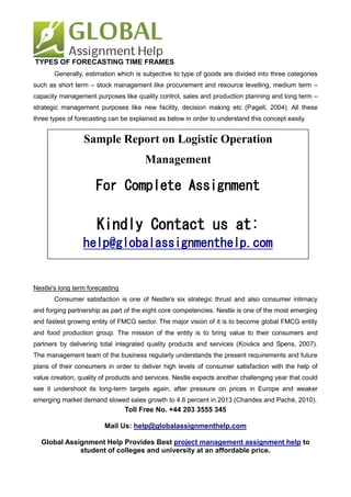 Sample Report on Logistic Operation management by Global Assignment ...
