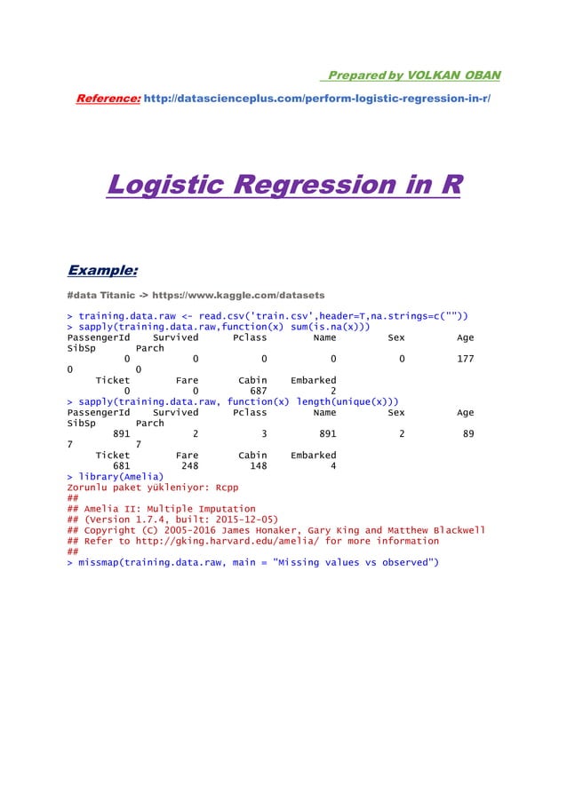 Logistic Regression in R-An Exmple. | DOCX