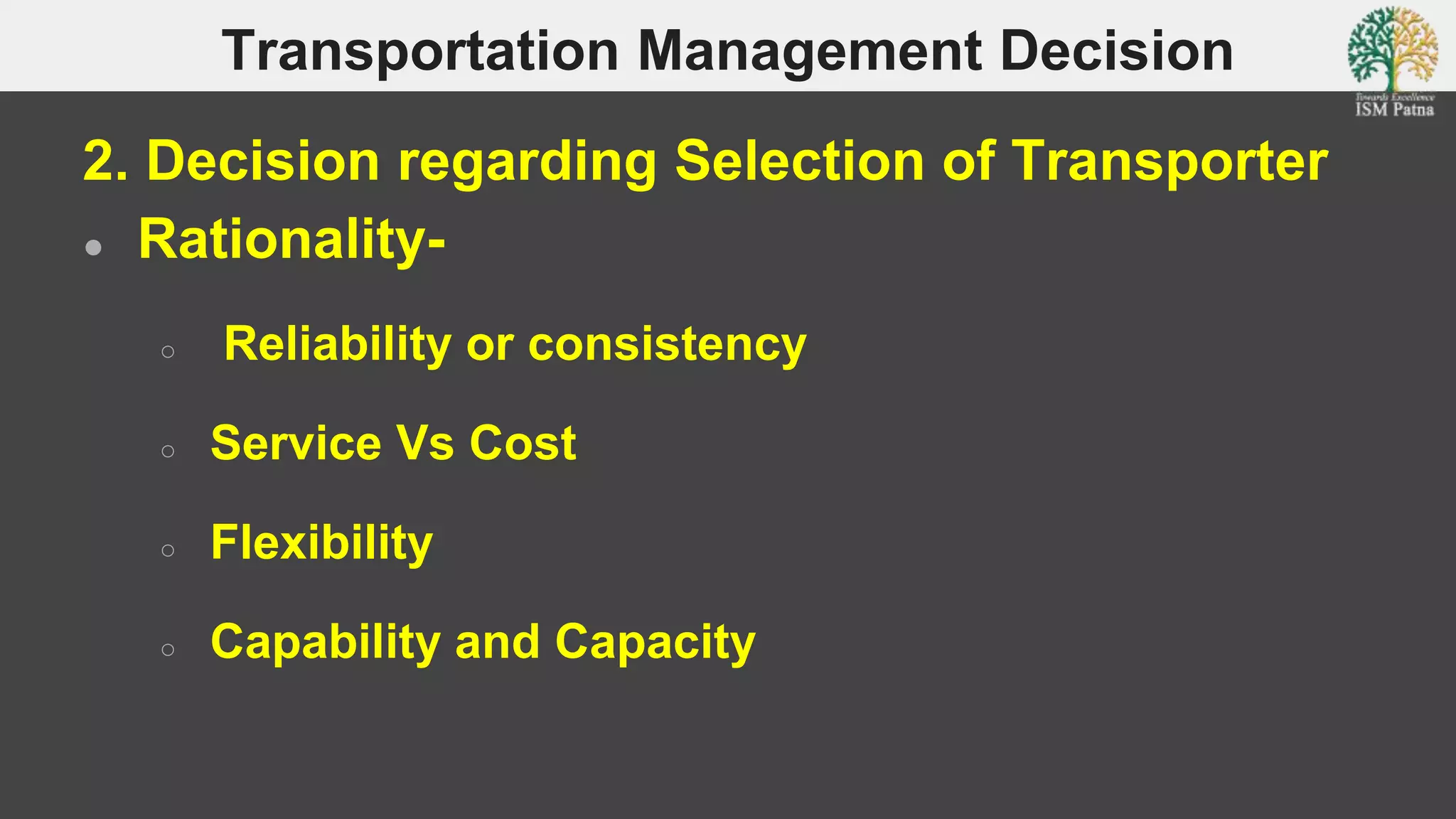 Logistics lecture-6 transportation-3 | PPTX