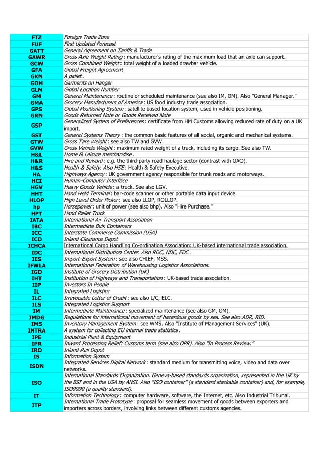 Logistics abbreviation usa terms | PDF